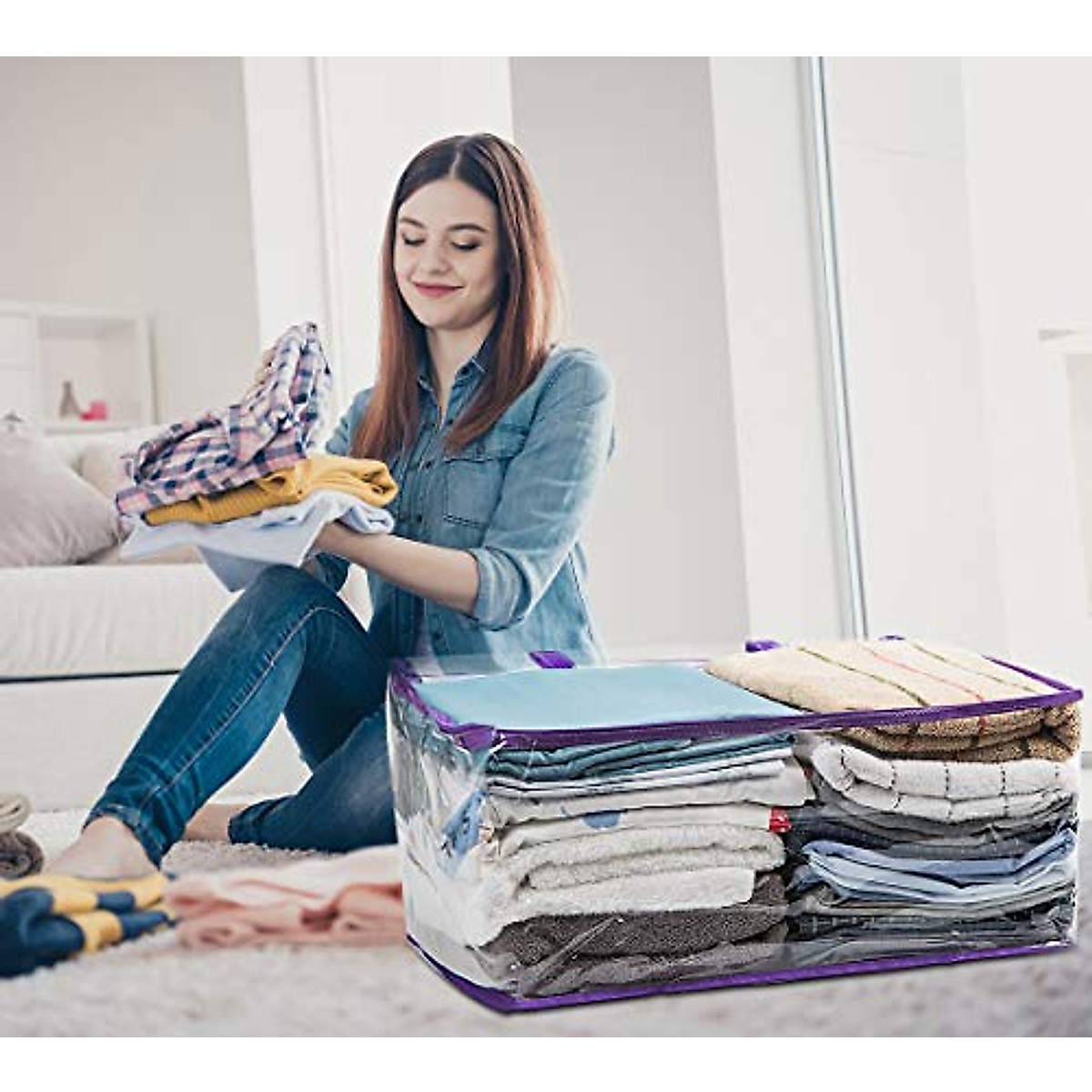 3 Packs Clear Storage Bag, 20 X 16 X 10 inch, Heavy Duty Vinyl Clothing Storage Organizers with Double Reinforced Handle for Comforter Duvet Blanket Bedding Clothes Toys, PVC Clothes Storage Bag