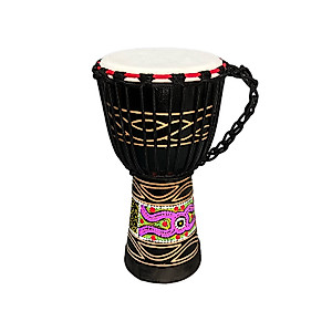 BORIYAM Djembe Drum Professionally Hand Carved, Goatskin Drum Head, From West African Style Tambourine, Bongo, Percussion (Black Clouds)