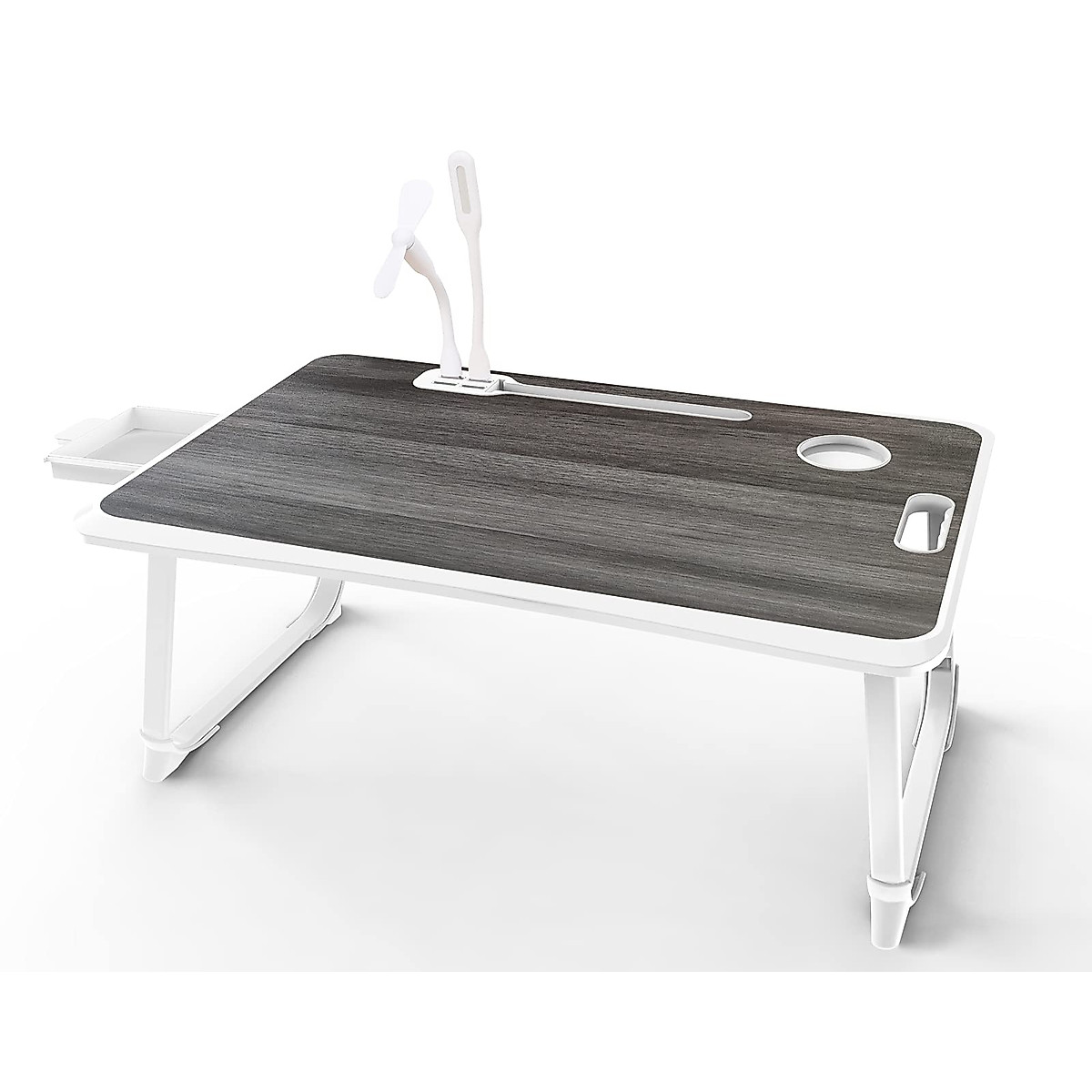 Tiovo Laptop Bed Desk, Portable Bed Table 4 USB Ports Laptop Stand Bed Lap Desk Tray Table with Foldable Legs Storage Drawer for Home Bed Couch Floor, Gray