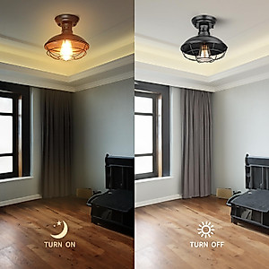 2 Pack Farmhouse Flush Mount Ceiling Light - Easric Industrial Ceiling Light Fixture Rustic Black Metal Cage Close to Ceiling Lamp E26 Base for Hallway Foyer Kitchen Porch