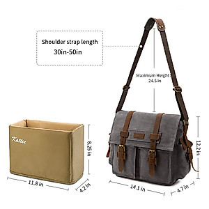 Kattee Men's Canvas Cow Leather DSLR SLR Vintage Camera Shoulder Messenger Bag Dark Gray