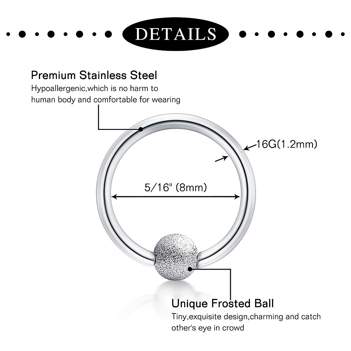 Anicina 16G Eyebrow Rook Curved Barbell Piercing Jewelry Surgical Steel Rings Rook Earrings for Women Horseshoe Rook Eyebrow Septum Piercing Hoop Silver Black