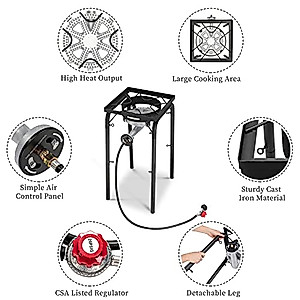 ROVSUN High Pressure 200,000 BTU Propane Gas Stove Single Burner for Outdoor Cooking Home Brewing Turkey Fry, Powerful Camping Cooker with 20 PSI Regulator (200,000BTU-Short Feet)