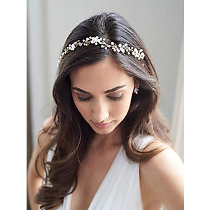 JAKAWIN Bride Rhinestone Wedding Hair Piece Crystal Flower Hair Vine Pearl Bridal Hair Accessories for Women and Girls HV176 (1 Silver)