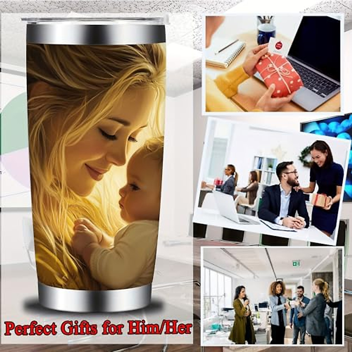 FOCIUZTA 20oz Golden Hair Smile Cute Warm Tumbler with lid, Travel Coffee Cup, Ideal for Easter, Mother Day, and birthday gifts