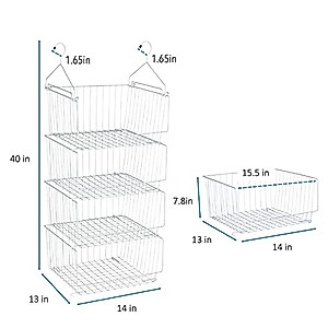 Tu-Pa Large 4 Tier Hanging Closet Organizer, Closet Organizers and Storage, Fruit Basket, Closet Organizer System, 4 Wide Metal Wire Bins, 2 Hangers and 4 S Hooks, Heavy Duty, No Assembly Required