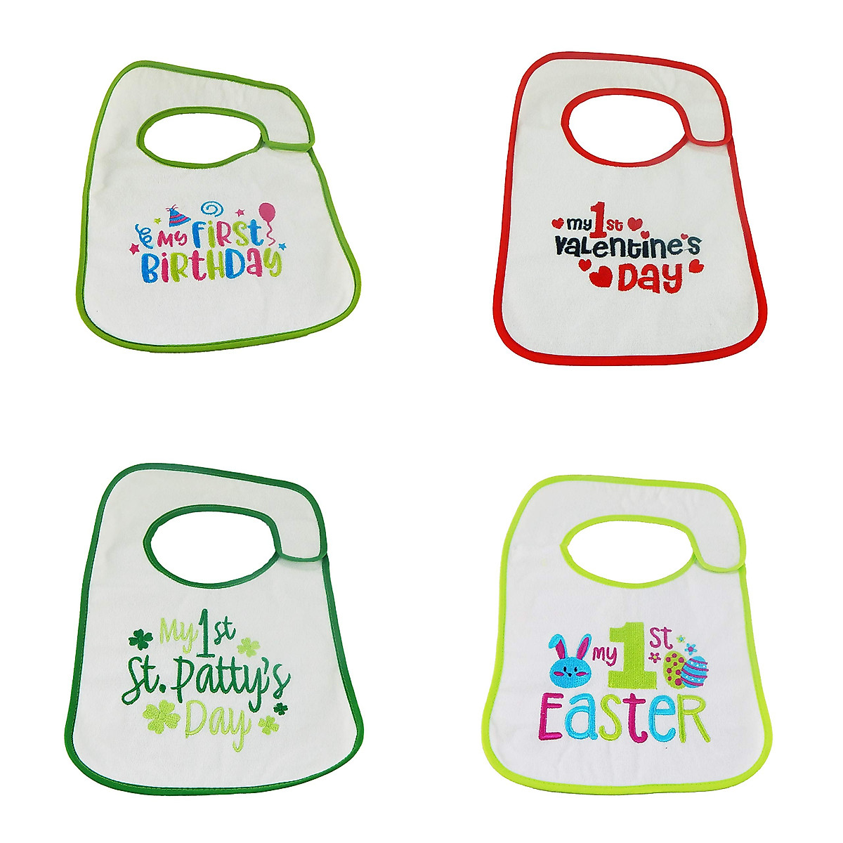 Hello Baby Wonder First Birthday, Valentine's Day, St. Patty's Day, Easter Bib Set - 4pk