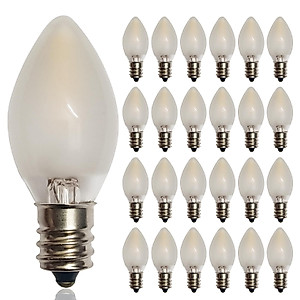 C7 LED Frosted Christmas Light Bulb, 25 Pack C7 Christmas Replacement Bulbs with Frosted Glass, 0.6W E12 Candelabra LED Light Bulbs for Chandeliers Candle Lamps Night Light Christmas String Lights