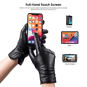 Womens Winter Leather Touchscreen Texting Warm Driving Lambskin Pure Genuine leather Gloves Black Medium
