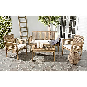 SAFAVIEH Outdoor Collection Carson Natural/ Beige Cushions 4-Piece Conversation Patio Set