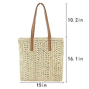 ZLM BAG US Women Straw Crochet Tote Bohemian Summer Beach Bag Large Handmade Shoulder Bag (Beige)