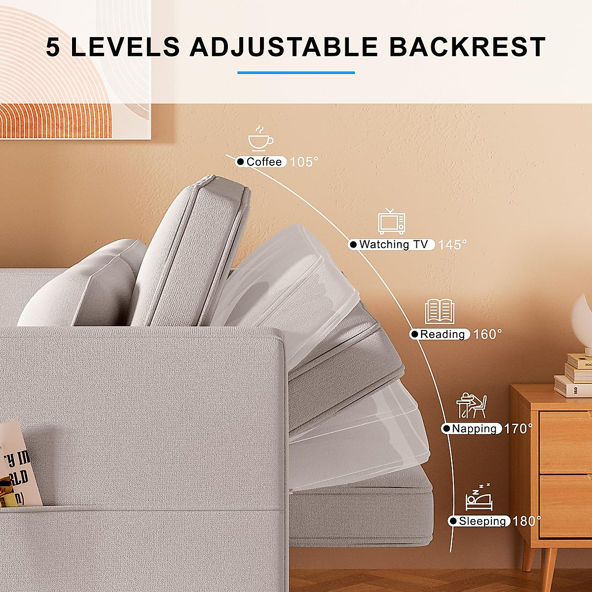 PUREMIND 3 in 1 Pull Out Sleeper Sofa Bed, Velvet Convertible Couch Bed with Adjustable Backrest, Pull Out Bed Couch with 2 Pillows, Loveseat Sleeper Bed with Pullout Bed for Living Room