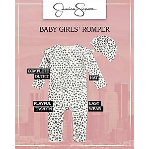 Jessica Simpson Baby Girls' Romper - Overall Jumpsuit with Hat or Headband - Long Sleeve Bodysuit for Newborns/Infants, 0-24M, Size 3-6 Months, Leopard