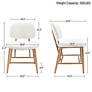 ONEVOG Modern Accent Chair, Ivory White Upholstered Dining Chairs Set of 2, Short Plush Fabric, Armless Dining Chair with Backrest, Sherpa Chair for Dining Room, Living Room, Wood Grain Metal Legs