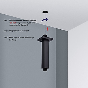 Black Shower Arm with Flange Square Ceiling Mounted Extension Pipe for Rainfall Shower Head, 6 Inches