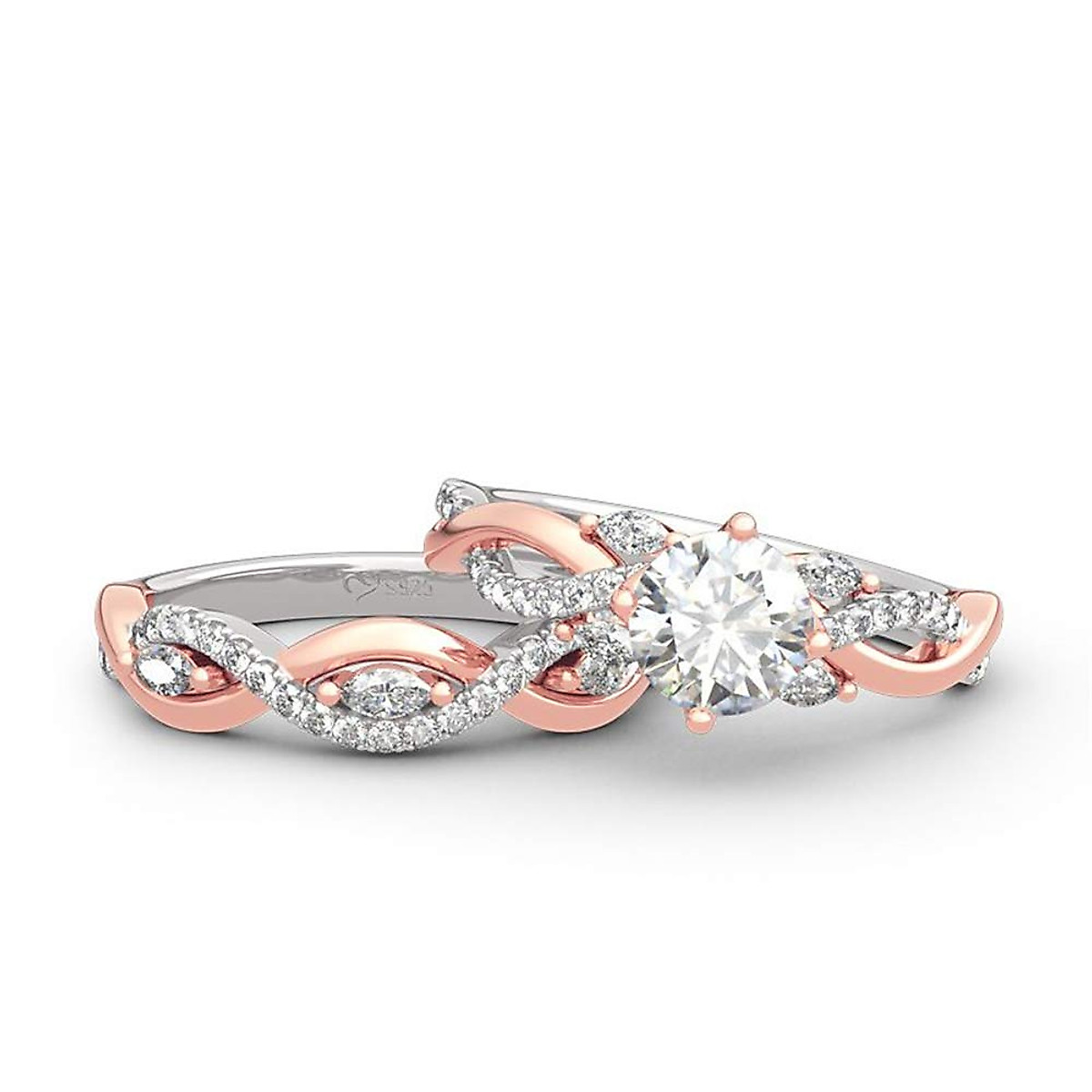 Jeulia Twist Two Tone Round Cut Sterling Silver Ring Set Cubic Zirconia CZ Eternity Engagement Anniversary Wedding Band Ring Set with Jewelry Gift Box for Her (9)