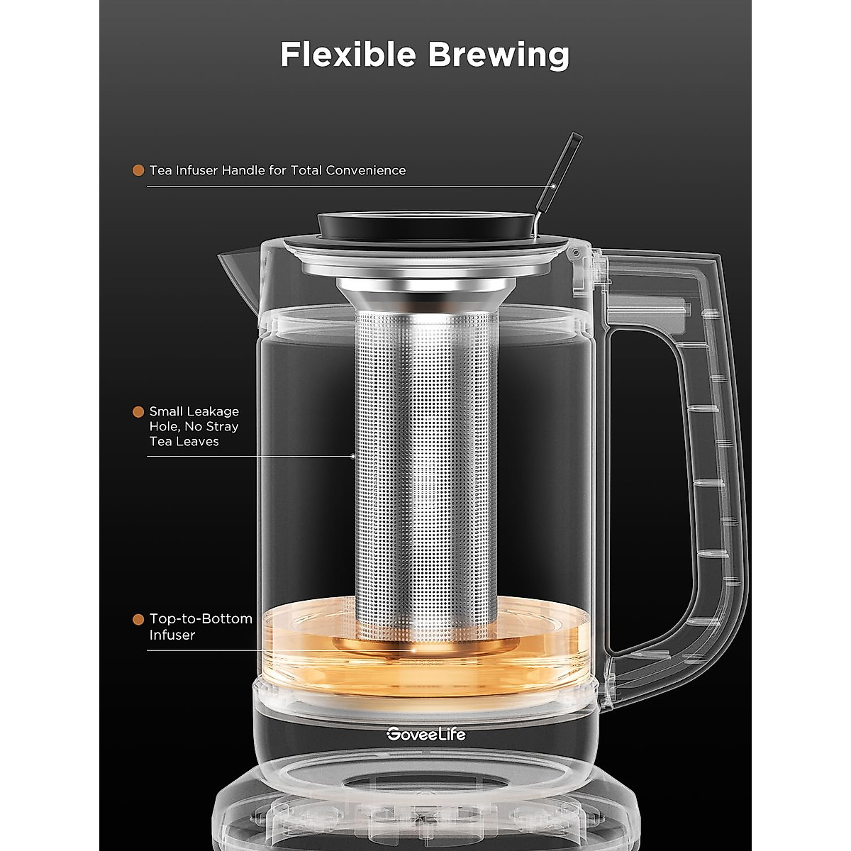 GoveeLife Smart Electric Kettle with Tea Infuser for Loose Leaf Tea, 1.7 L Electric Tea Kettle with Brewing Program, Variable Temperature Control, 2 H Keep Warm & Auto Shut off, BPA Free, Sliver