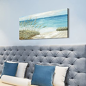 Coastal Picture Beach Wall Art: Abstract Seascape Path Painting Large Sea Scene Artwork Elegant Blue Ocean Nature Prints Seaside Photo for Bedroom Bathroom Office Living Room