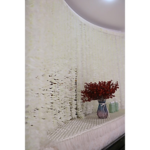 LUSHIDI 32.8Ft Artificial Silk Wisteria Vine Hanging Flowers Garland Home Outdoor Wedding Arch Garden Wall Decor,Pack of 10 (Off White)