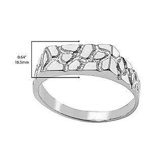 .925 Sterling Silver Nugget Style Flat Signet Band or Pinky Ring - Size 8-1/4