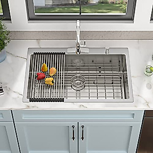 33 Kitchen Sink Drop In - Fulorni 33"x22" Kitchen Sink Drop In Topmount 16 Gauge Stainless Steel Single Bowl Above Counter Kitchen Sink Basin