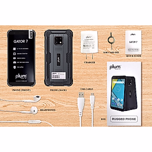 Plum Gator 7 4G Volte Unlocked Rugged Smart Phone Military Grade IP69 Water Shock Proof 5580 mAh Battery - Black