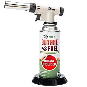Jo Chef Pro Butane Torch Lighter - Refillable Butane Torch Head, Hand Held, Small with Adjustable Flame - Culinary Blow Torch, Creme Brulee Torch, Baking, BBQ