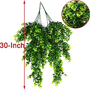 2pcs Artificial Hanging Plants Fake Hanging Plant Faux Eucalyptus Leaf Greenery Vine Outdoor UV Resistant Plastic Plants