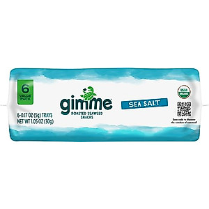 gimMe - Sea Salt Organic Roasted Seaweed Sheets Keto, Vegan, Gluten Free Great Source of Iodine & Omega 3’s Healthy On-The-Go Snack for Kids Adults 6 Count( Pack 1)