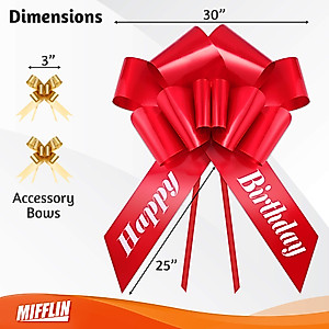 MIFFLIN-USA Happy Birthday Bow, Giant Car Bow (Red, 30 inch) Big Gift Bow, Giant Bow for Car, Birthday Bow, Huge Car Bow, Car Bows, Big Red Bow, Bow for Gifts, Birthday Bow for Cars, Gift Wrapping