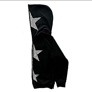 Juakoso Women Y2k Star Print Hoodies Zip Up Oversized Sweatshirts Graphic Hooded Pullover Aesthetic Halloween Jacket Tops