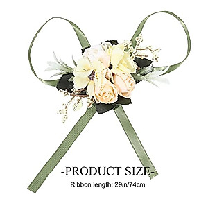 Yean Flower Bride Wedding Wrist Corsage Champagne Leaf Bridal Hand Flowers Whith Ribbon Floral Bridesmaid Corsages Wristlet Party Prom Decorations Accessories for Women and Girls