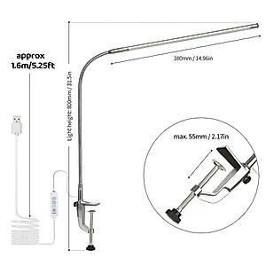 lishumei Desk Lamp with Clamp, 3 Modes 10 Brightness 360° Rotation Eye-Caring Reading Light,8W Long Flexible Gooseneck, Architect Task Lamp, USB Clamp Light for Home Office Manicure Reading