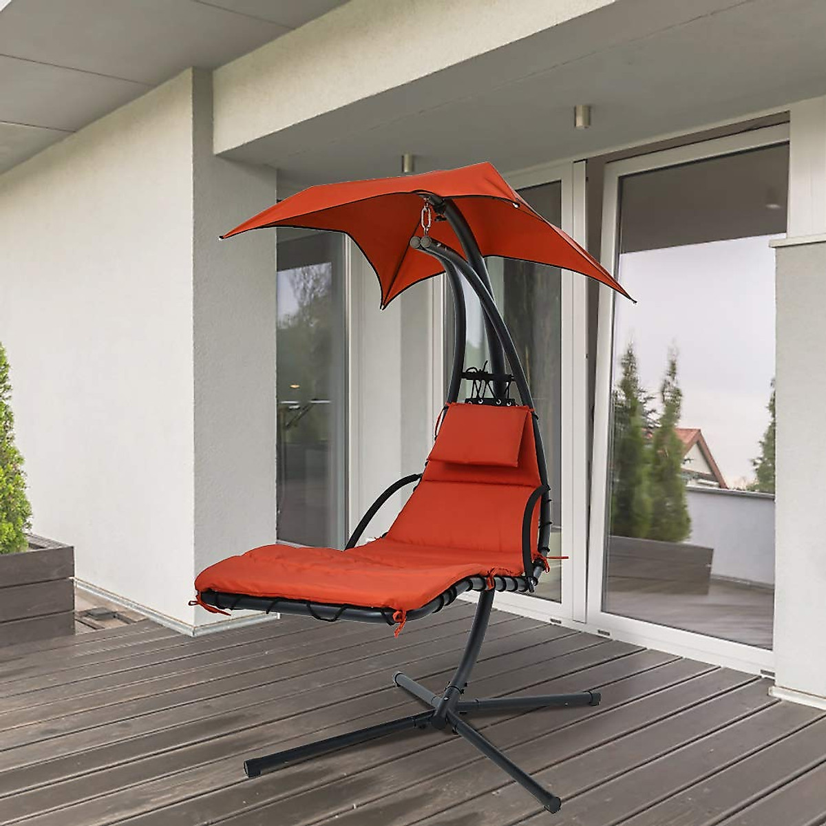 Hammock Chair Hammock Stand Outdoor Chair Patio Lounge Chair Outdoor Hanging Chair Patio Swing Chair for Adults Backyard Garden Deck Chair with Canopy Umbrella Free Standing Floating Bed Furniture