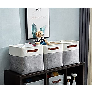 DECOMOMO Cube Storage Organizer Bins 11 inch Cube Storage Bin 4 Pack Cubby Storage Bins Storage Baskets for Organizing Shelf Closet Nursery Toys Cloth Bathroom (Grey&White)