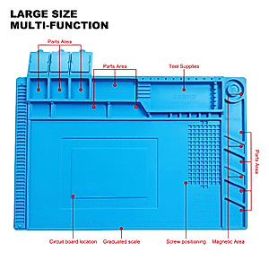 Akeoil Premium Heat Resistant Solder Pad, Large Anti-static Magnetic Silicone Pad, Repair Pad With Scale, for Cell Phone, Computer and Other Electronic Repairs, 17.7 "*11.8", Blue