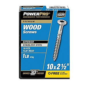 Power Pro Premium 305 Stainless Steel Wood Screws (#10 x 2-1/2") - 1lb Box
