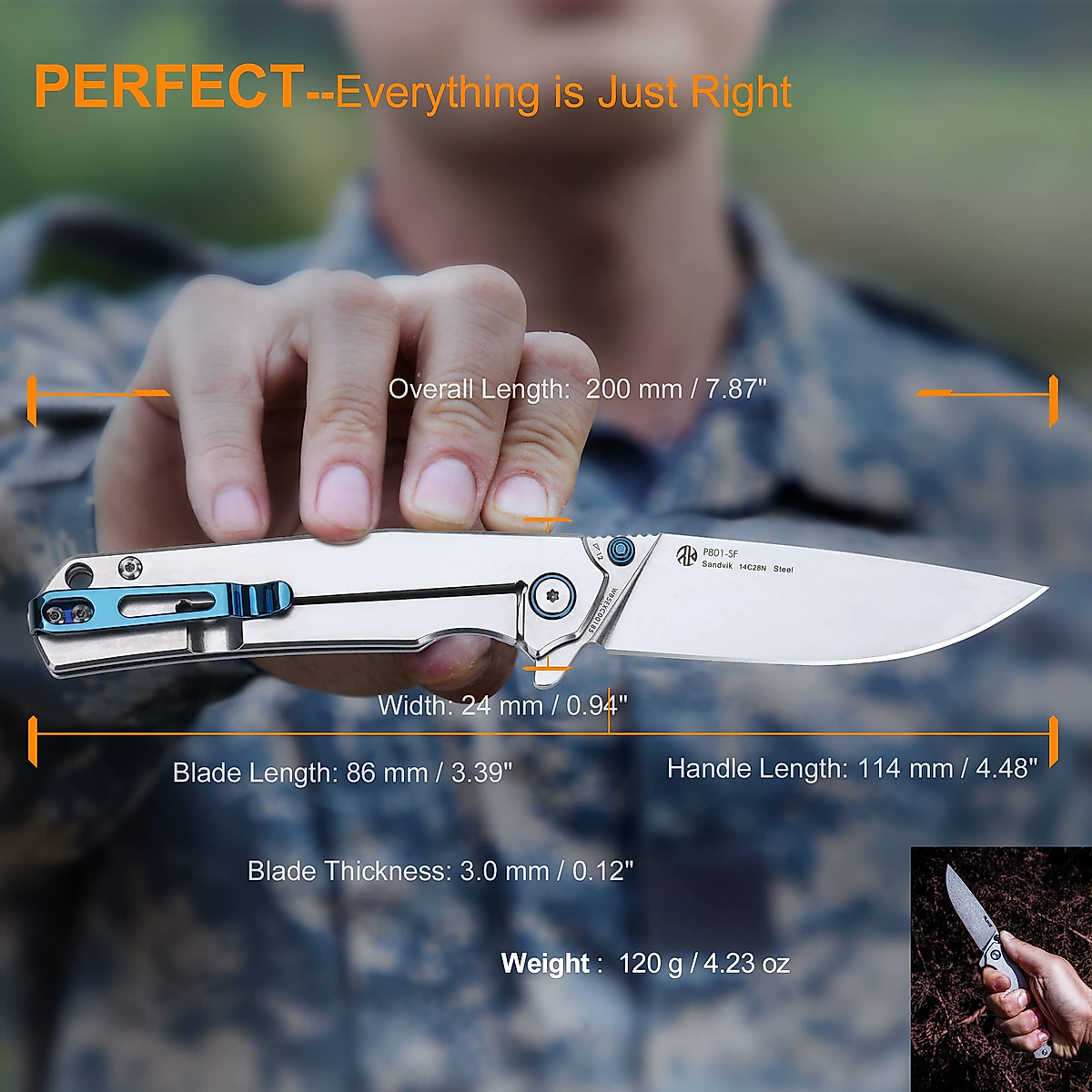 Ruike Tactical Folding Pocket Knife for men,14C28N Stainless Steel Blade,Frame Lock,EDC Small Camping Knives Belt Clip Carry,Lightweight Survival Flipper Microtech Elemental Fishing Gear Tool