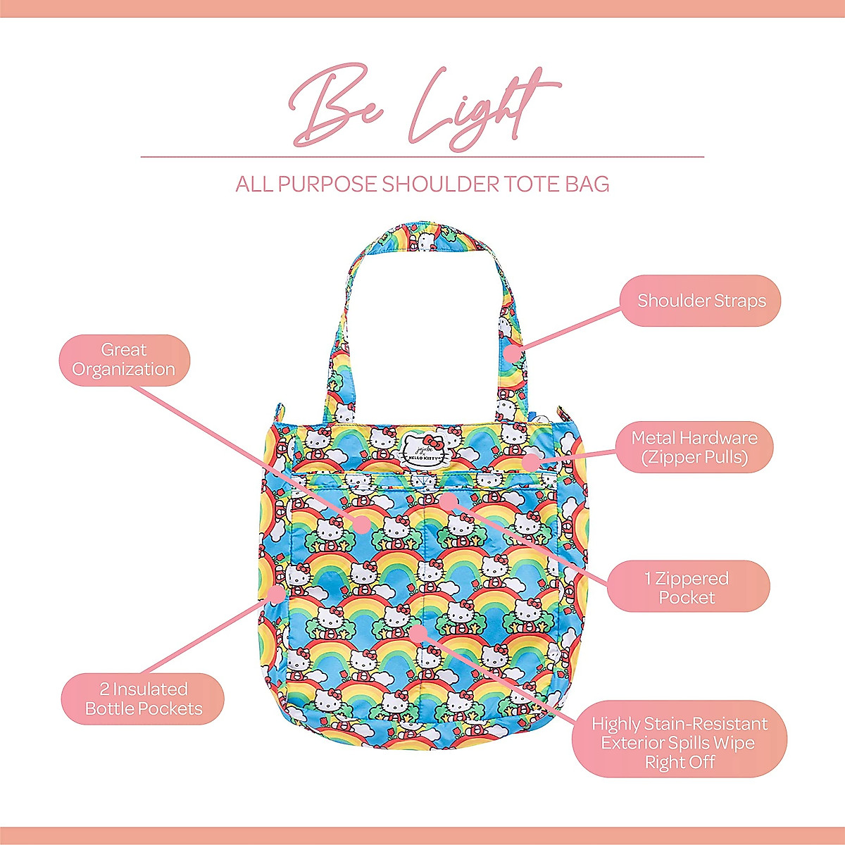 JuJuBe Be Light Zippered Tote Bag, Beach Bag, Work Bag, Diaper Bag Tote, Lightweight Zippered Tote