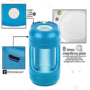 METSHOW Light-Up LED Transparent Seal Storage Jar，Magnifying Viewing Glass Airtight Jar with Grinder ，8 x Magnification Glass (Blue)