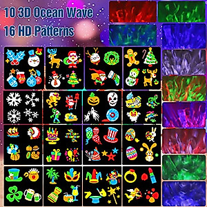 Christmas Lights Projector Outdoor,Holiday Lights Projector with Remote Control Timer, 26 HD Effects (3D Ocean Wave & Patterns) Waterproof Landscape Lights for Halloween Xmas Party Garden Decorations