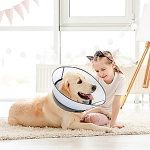 Inflatable Dog Cone Collar ，2-in-1 Inflatable Dog Cone with Detachable Anti-Licking Shield，Soft Cones for Dogs After Surgery,Soft Cone for Dogs Does Not Block Vision. (Grey, XL(Neck:18-22”))