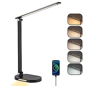 OUVR LED Desk Lamp for Home Office, Dimmable Table Lamp with USB Charging Port, 5 Lighting Modes, Sensitive Control, 60 Minutes Auto-Off Timer, Eye-Caring Office Lamp(Black)