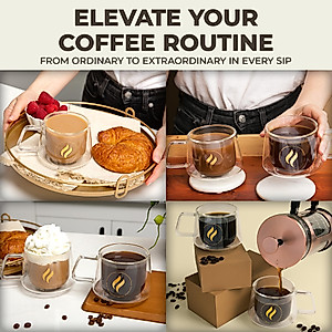 GLORAMA Double Walled Glass Coffee Mugs - 10oz Coffee Mugs for Tea, Espresso, & Cappuccino - Freezer & Microwave Safe Coffee Mugs Set of 2