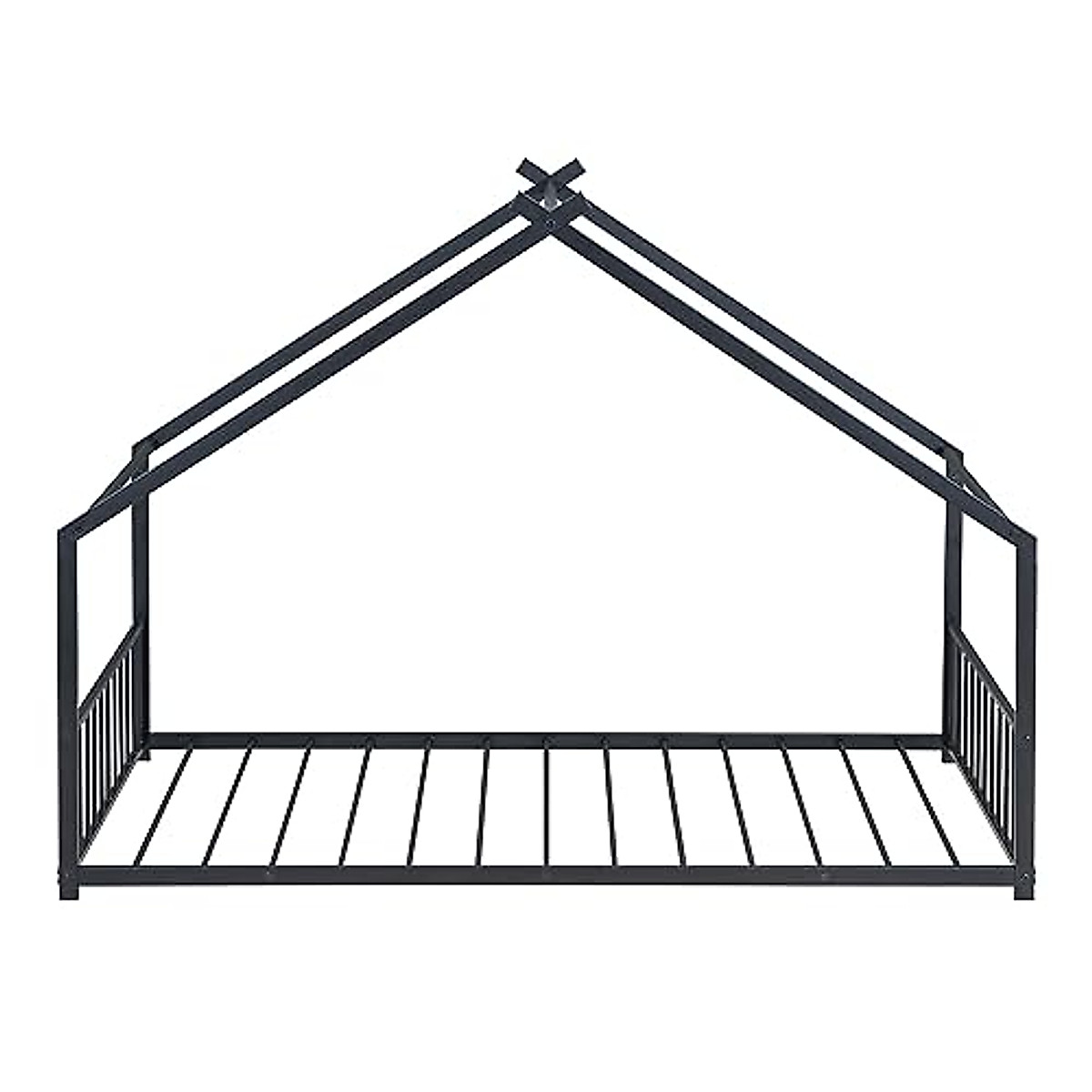 Goohome Montessori Floor Bed with Headboard and Footboard, Twin Floor Bed with Slats, Metal House Floor Bed for Girls, Boys, Teens No Box Spring Needed