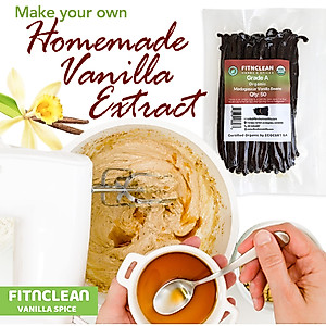 50 Organic Grade A Madagascar Vanilla Beans. Certified USDA Organic for Extract and all things Vanilla by FITNCLEAN VANILLA. ~5" Bulk Fresh Bourbon NON-GMO Pods.