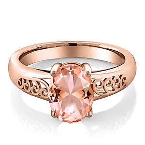 Gem Stone King 18K Rose Gold Plated Silver Oval Peach Nano Morganite Curl Into Me Ring For Women (2.00 Cttw, Available In Size 5, 6, 7, 8, 9)