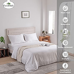 Split-King Eucalyptus Lyocell Bed Sheets, Hypoallergenic 100% Organic Tencel, Thermal Regulating and Moisture Wicking for Hot Sleepers, Superior to Bamboo Viscose. Extra Deep Pockets - White