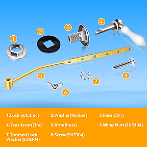 Boltigen Universal Front Mount Toilet Handle, Toilet Trip Lever Handle Replacement with Stainless Steel Flapper Chain, White Toilet Tank Flush Handle Lever