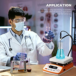 Bonvoisin Magnetic Stirrer Hot Plate Lab Stirrers Mixer with LCD Panel, Temperature Probe, Support Stand, 3 Stir Bars and Retriever 100-2000RPM Max 6L Stirring Capacity 110V 500W